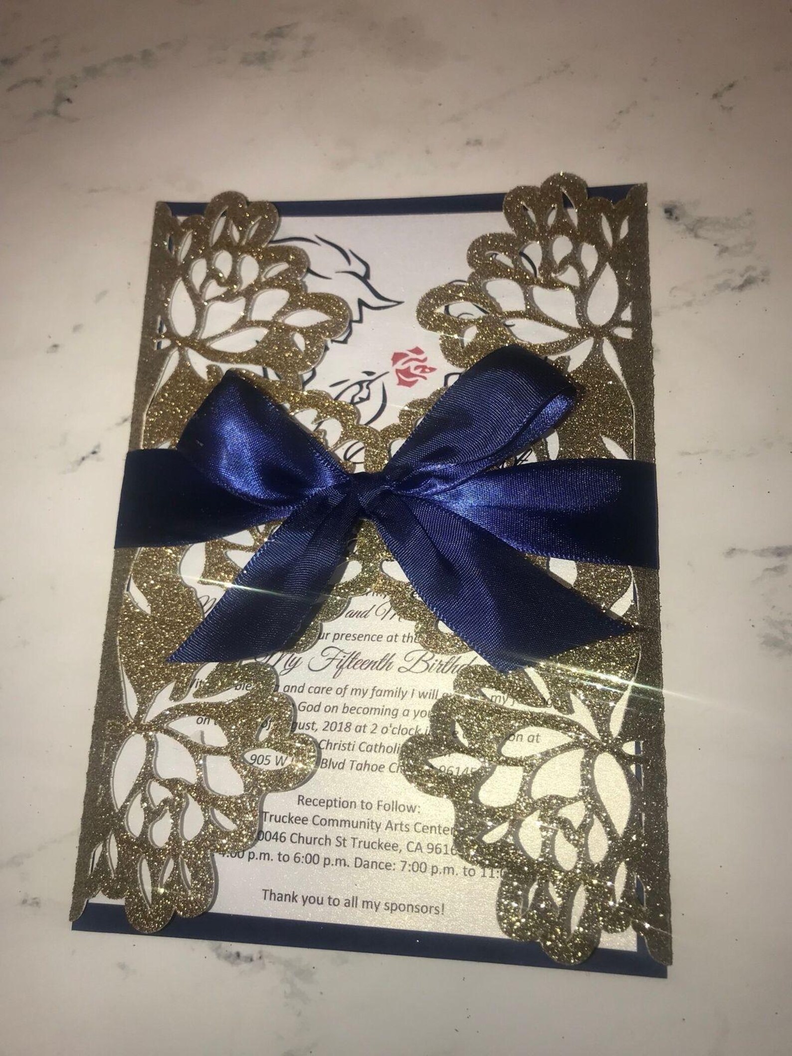 Beauty and the Beast Themed Quinceañera Sweet 16 Invitation Invitación ...