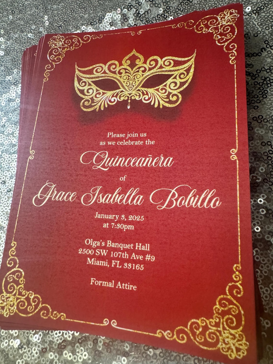 Red and Gold Masquerade Mask Quinceañera Invitation | Invitación Rojo ...