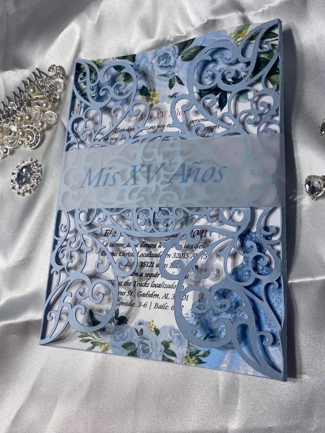 Light Blue Laser Cut Quinceañera Invitation - Etsy