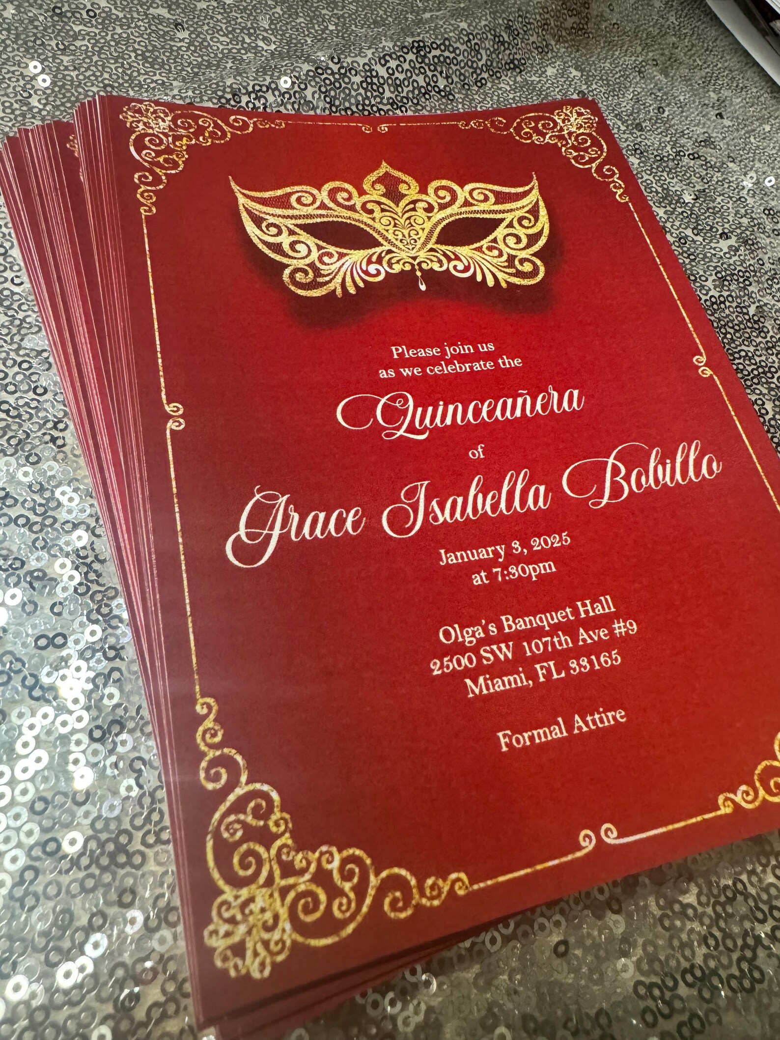 Red and Gold Masquerade Mask Quinceañera Invitation | Invitación Rojo ...