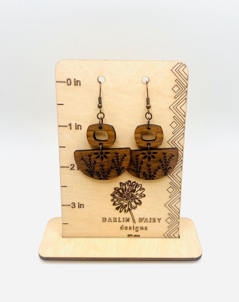 Boho Floral Earring, Engraved Dangles - Etsy