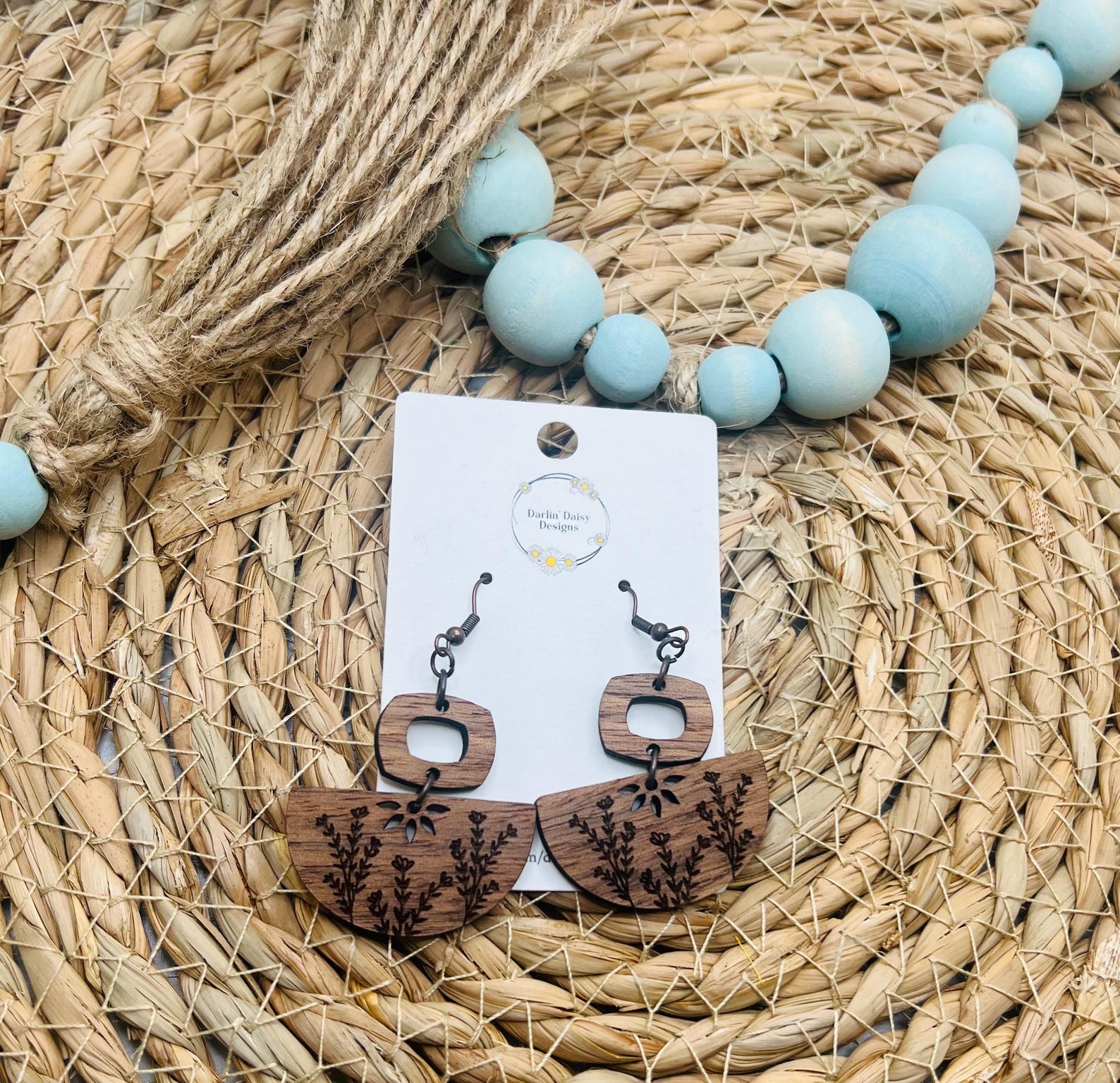 Boho Floral Earring, Engraved Dangles - Etsy
