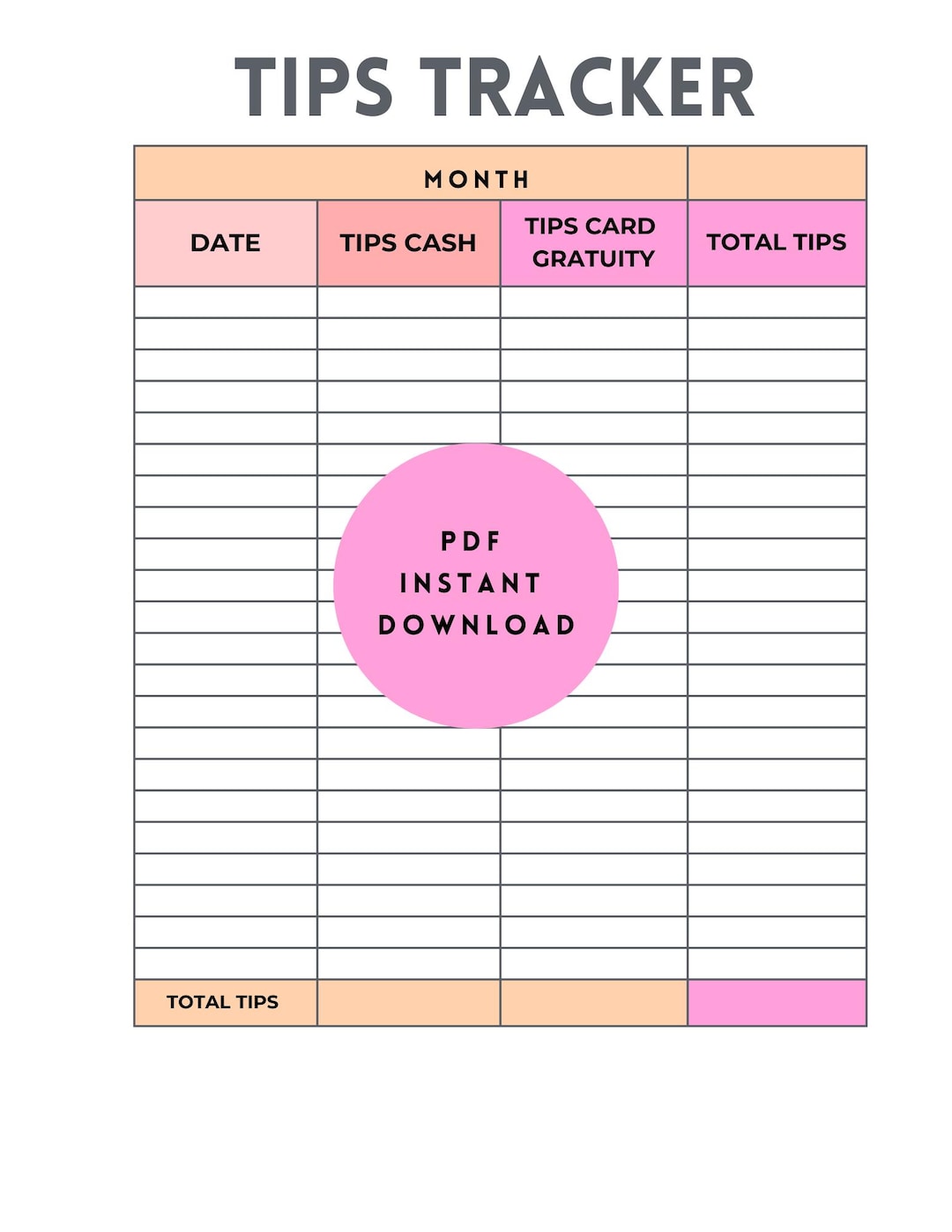 Server Tip Tracker, Income Tracker, Tips Tracker Printable PDF. - Etsy