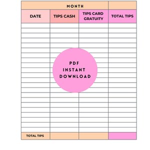 Server Tip Tracker, Income Tracker, Tips Tracker Printable PDF. - Etsy