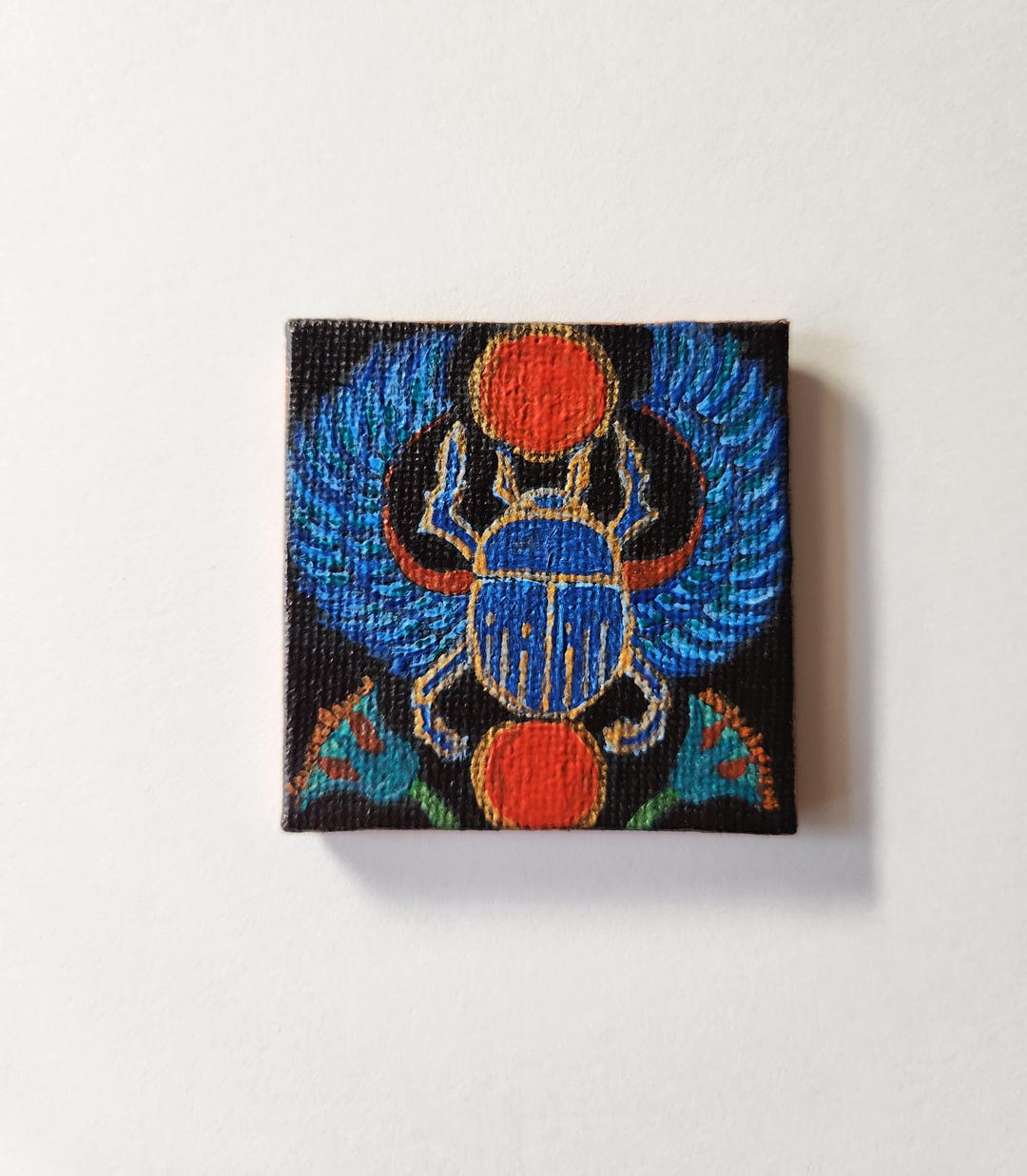 Egyptian Scarab Beetle Miniature Painting on 2 X 2 Canvas Ancient Egypt ...