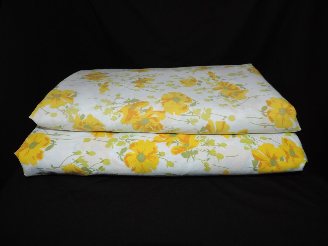 Vintage Yellow Floral Sheets 1970s Shabby Cottage Flat Sheet King Size ...