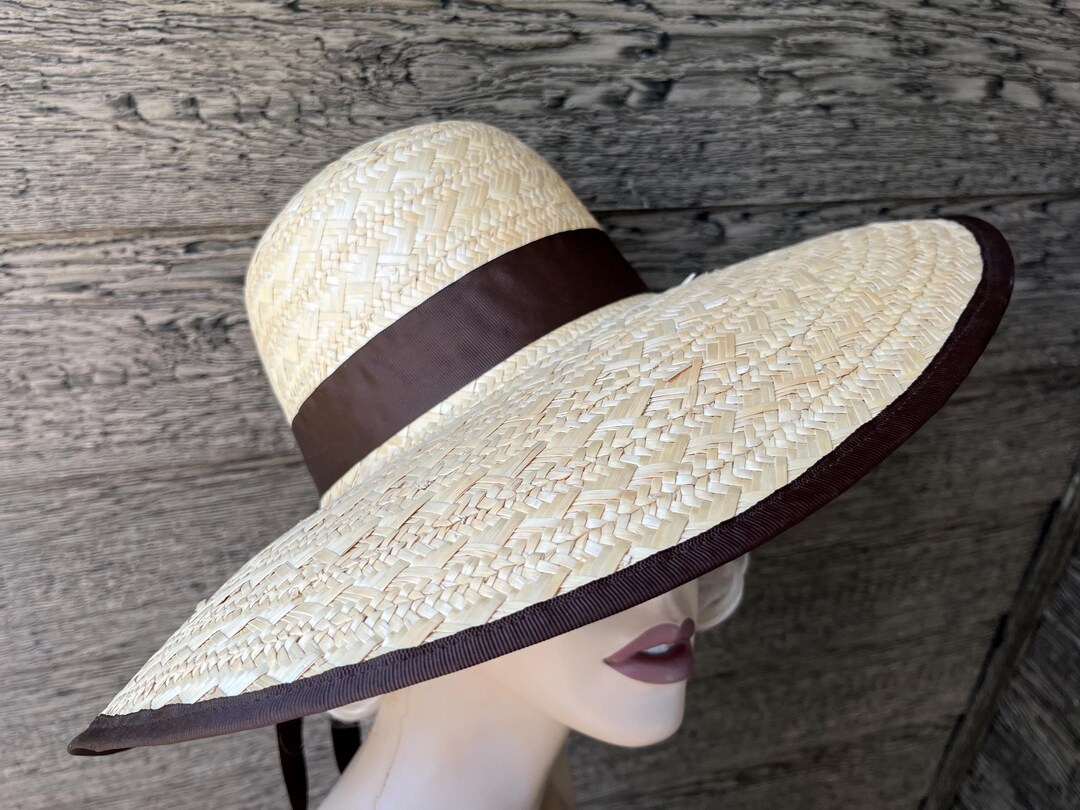 Vintage Straw Sun Hat 1970s Wide Brim Brown Ribbon Sunhat - Etsy