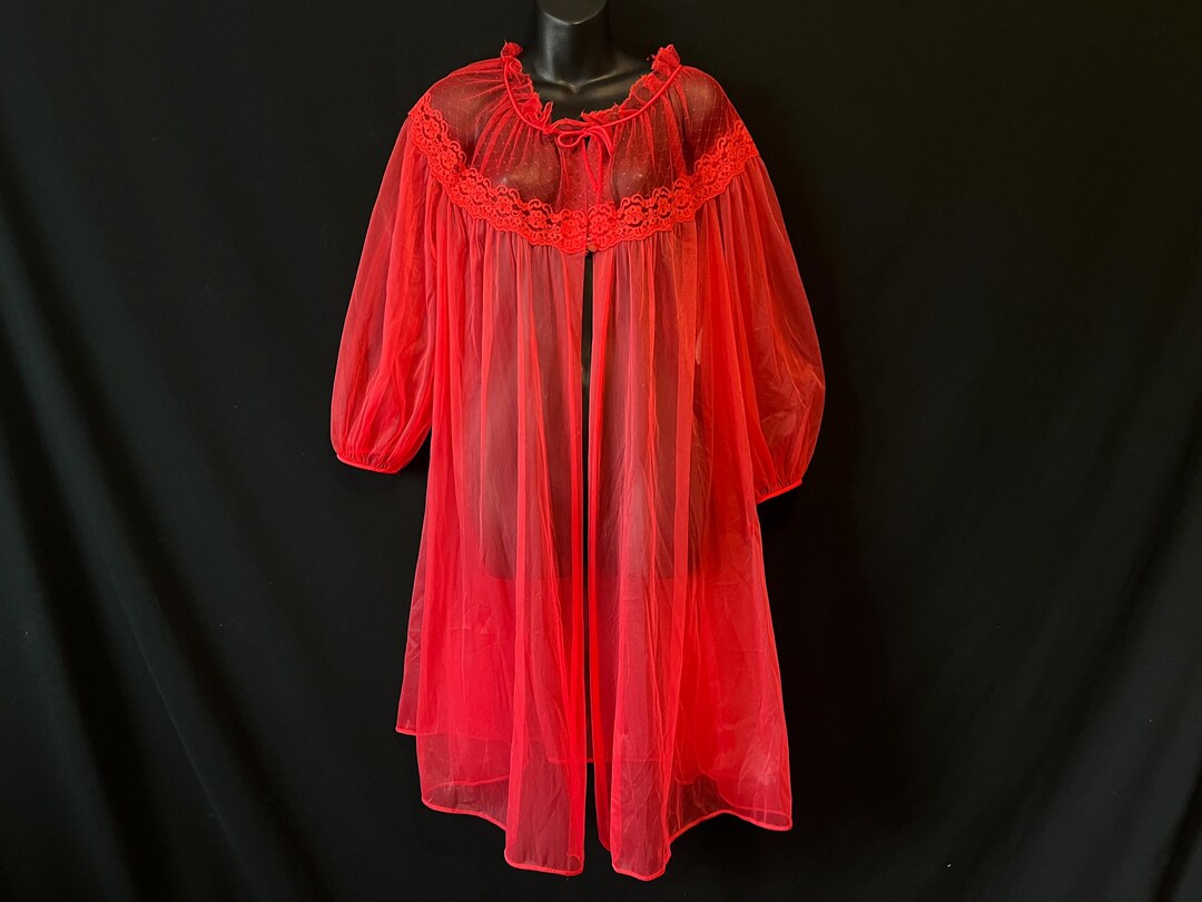 Red Lace Peignoir 1960s Sheer Robe Open Size - Etsy