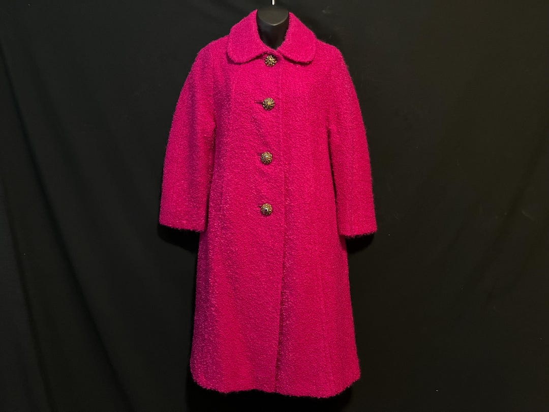 1950s Pink Boucle Coat Vintage Jewel Button Winter Jacket Large / XL - Etsy