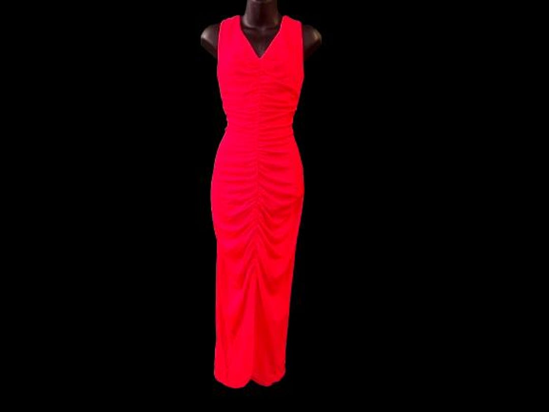 1970s Red Disco Dress Coffin Pleated Vamp Siren Gown Medium - Etsy