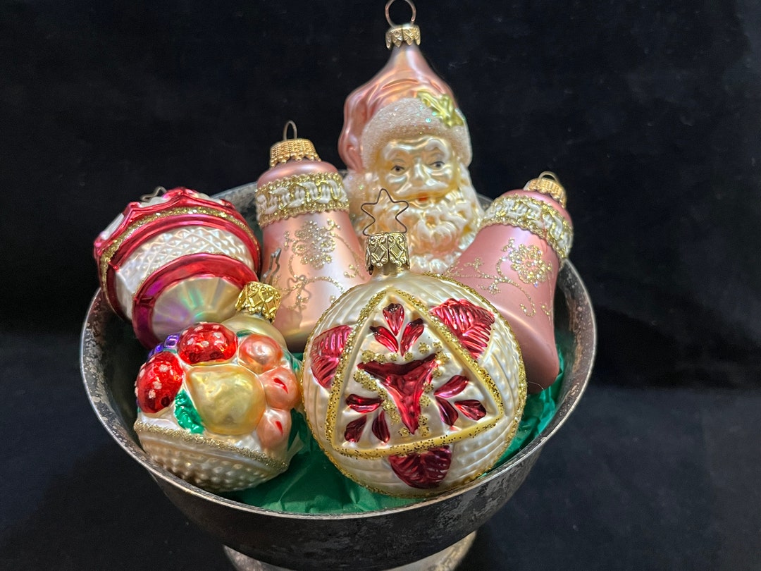 Vintage Christmas Ornaments Pink German Blown Ornaments Figural Bells ...
