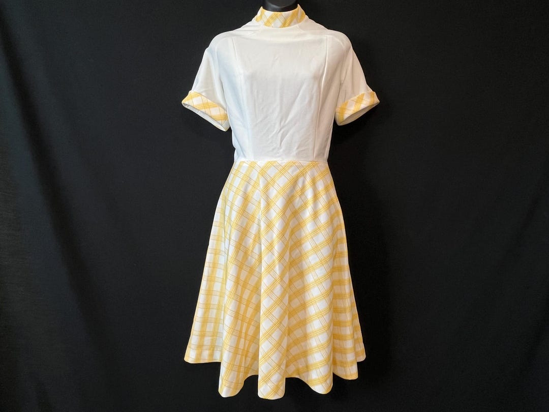 1960s Mod Plaid Dress Vintage Yellow and White Frock Medium - Etsy