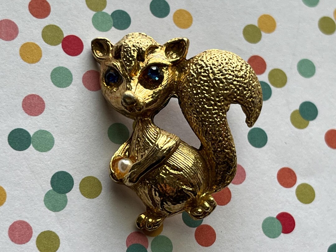 Vintage Squirrel Brooch 1960s Jewel Eye Chipmunk Brooch - Etsy