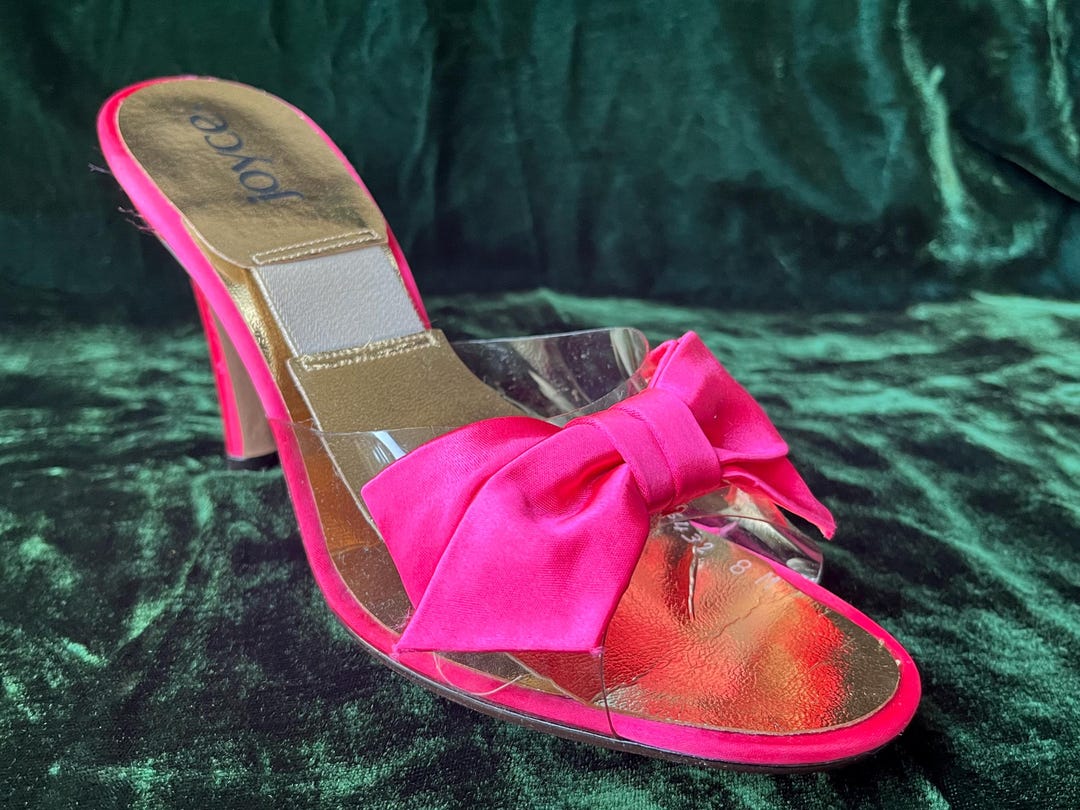 Vintage Hot Pink Springolator Slides Big Bow Open Toe High Heel Dancing ...