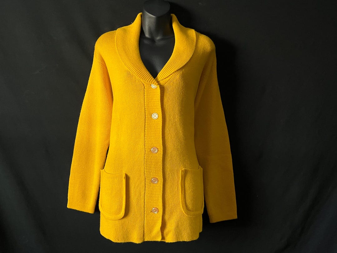 Funky Mustard Cardigan 1970s Long Knit Sweater 40 - Etsy