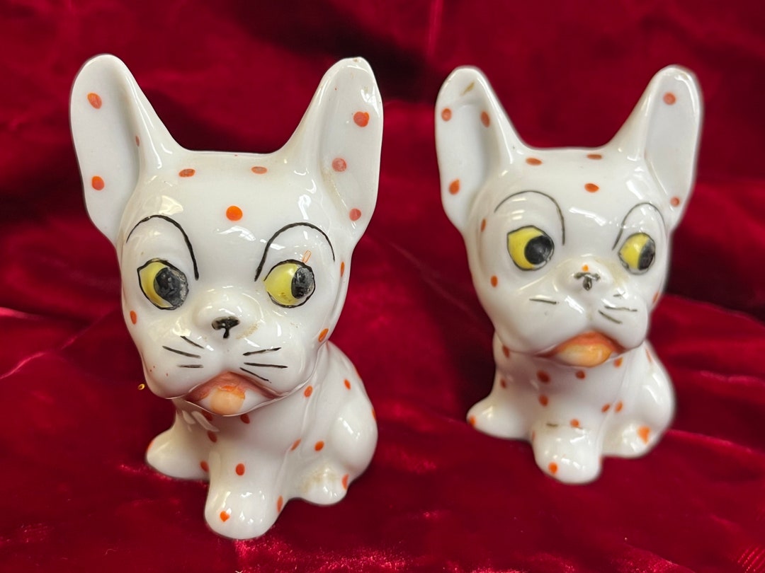 Vintage French Bulldog Salt and Pepper Japan Polka Dot Frenchie Pair - Etsy