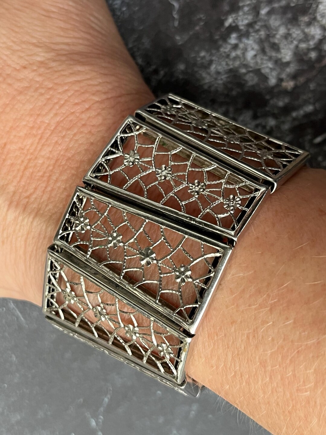 Vintage Spider Web Bracelet 1960s Judy Lee Silver Panel Cuff - Etsy