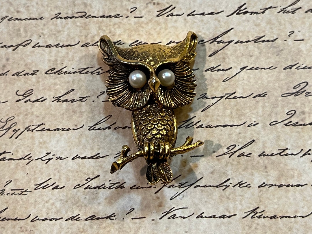 Vintage Owl Brooch 1970s Figural Pearl Eye Bird Pin - Etsy