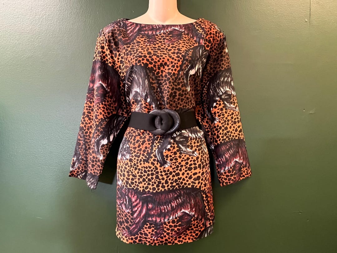 80s Leopard Print Tunic Vintage Big Cat Tiger Blouse XL - Etsy