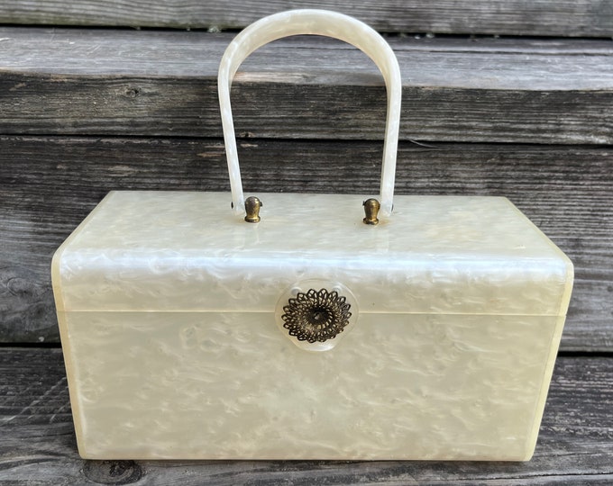 Vintage Wilardy Lucite Purse 1950s Ivory Box Bag - Etsy