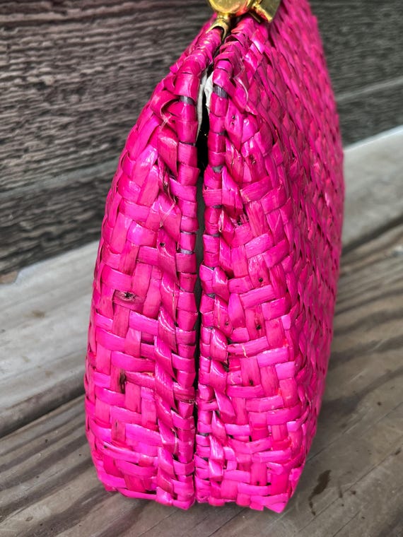 vintage pink wicker purse 1980s woven lucite trimmed … - Gem
