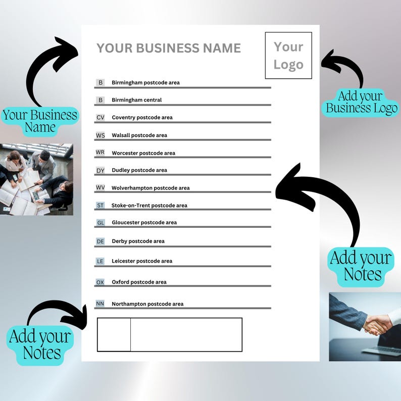 EDITABLE Postcode Map of Birmingham and Surrounding Areas A-Z Postal ...