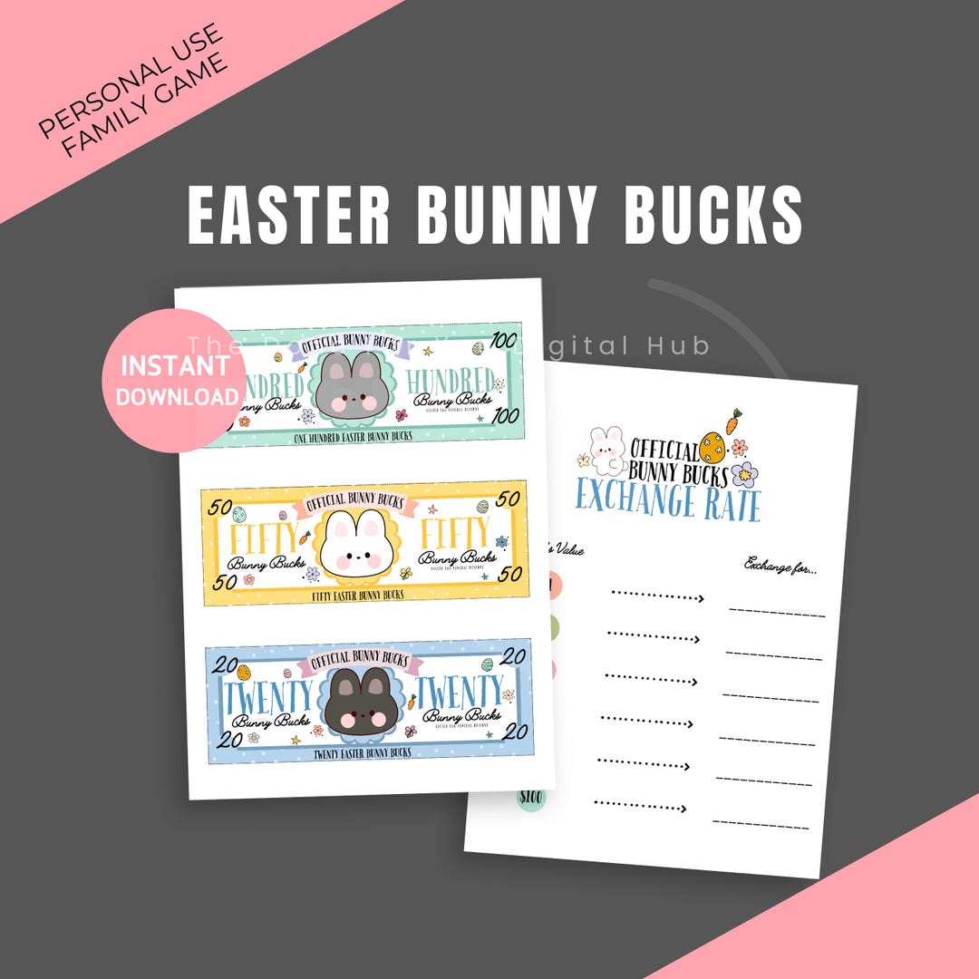 Bunny Bucks Printable Easter Play Money | Kids Reward Coupons | Egg ...