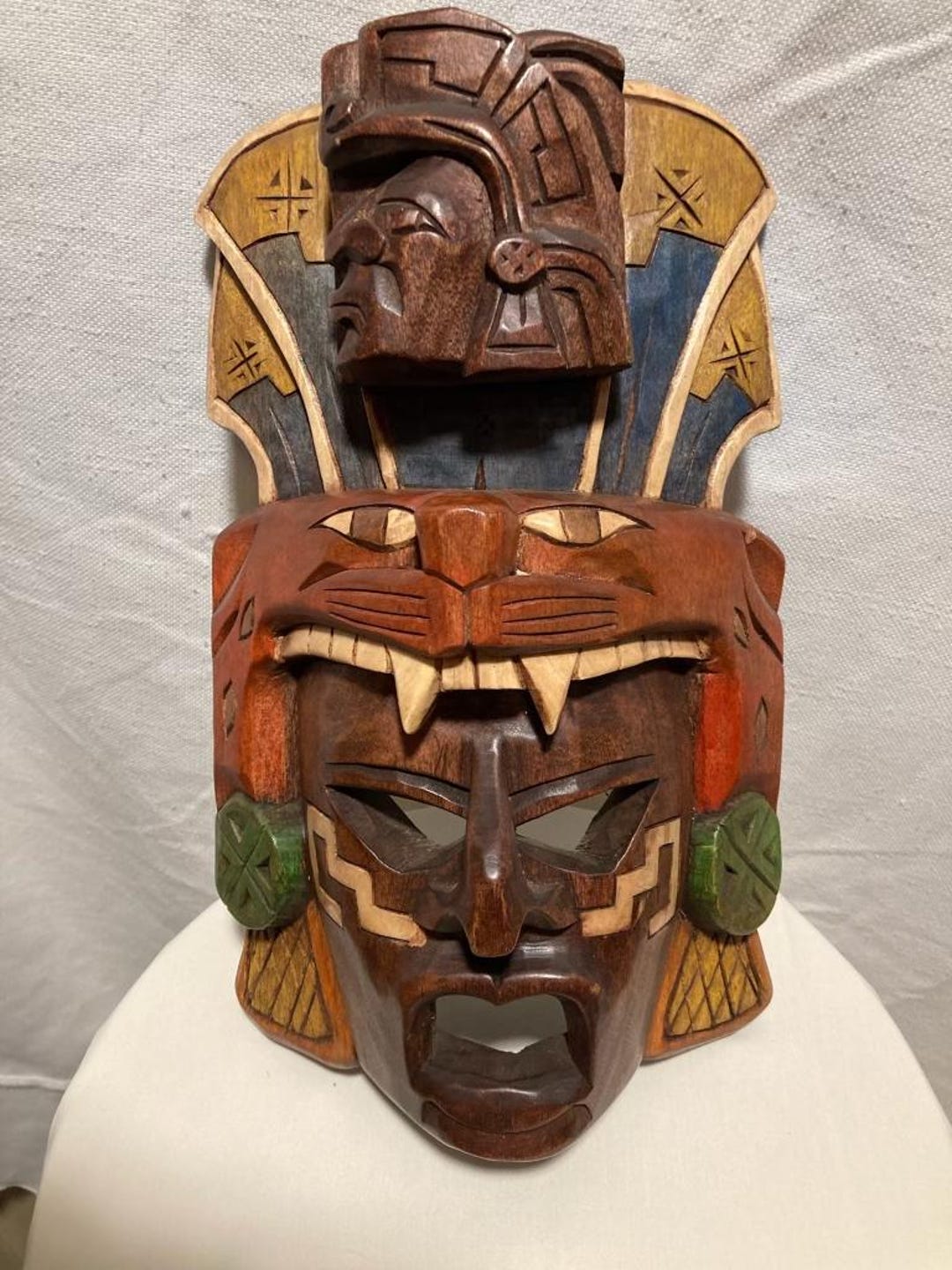 Handcarved Wooden Aztec Warrior Mask - Etsy