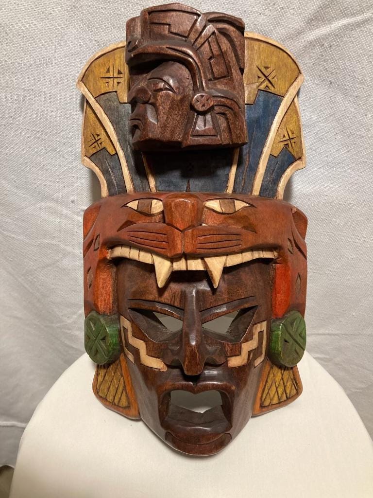 Handcarved Wooden Aztec Warrior Mask - Etsy