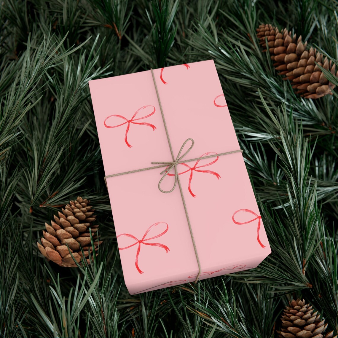 Coquette Bow Wrapping Paper, Red Bow on Pink Background, Girly/feminine ...