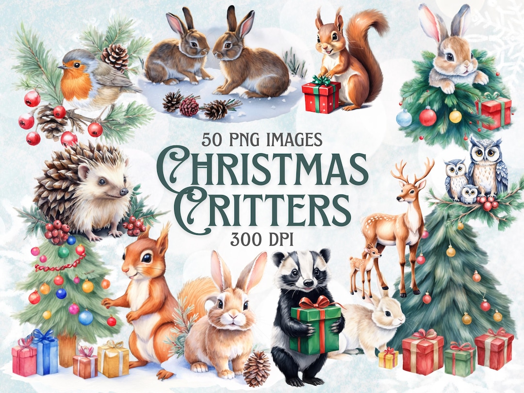Christmas Critters Clipart, Cosy Winter Landscape, Forest Animals ...