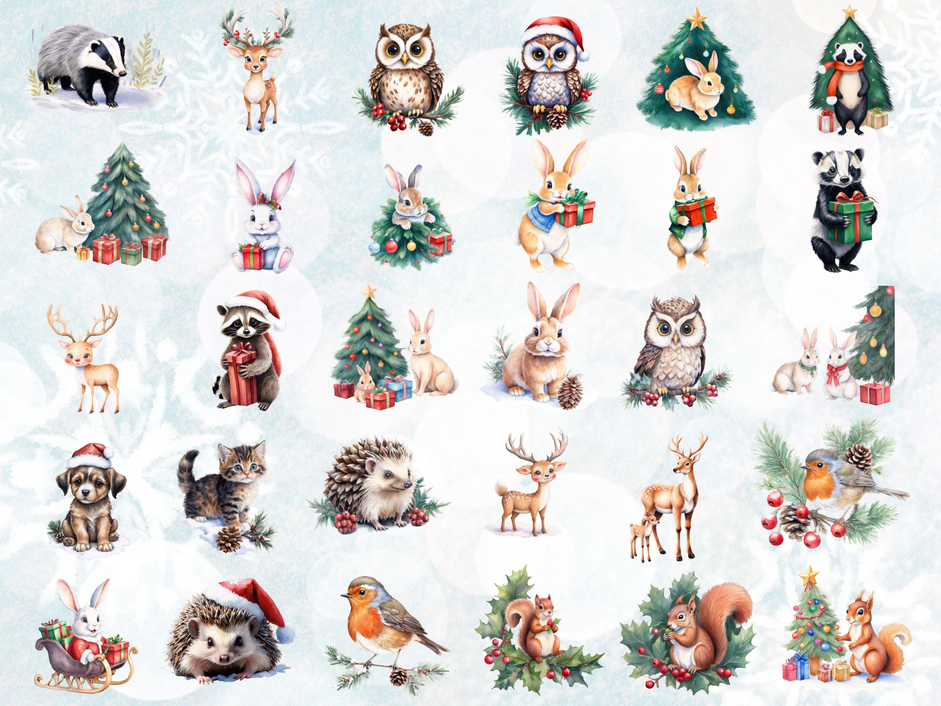 Christmas Critters Clipart, Cosy Winter Landscape, Forest Animals ...