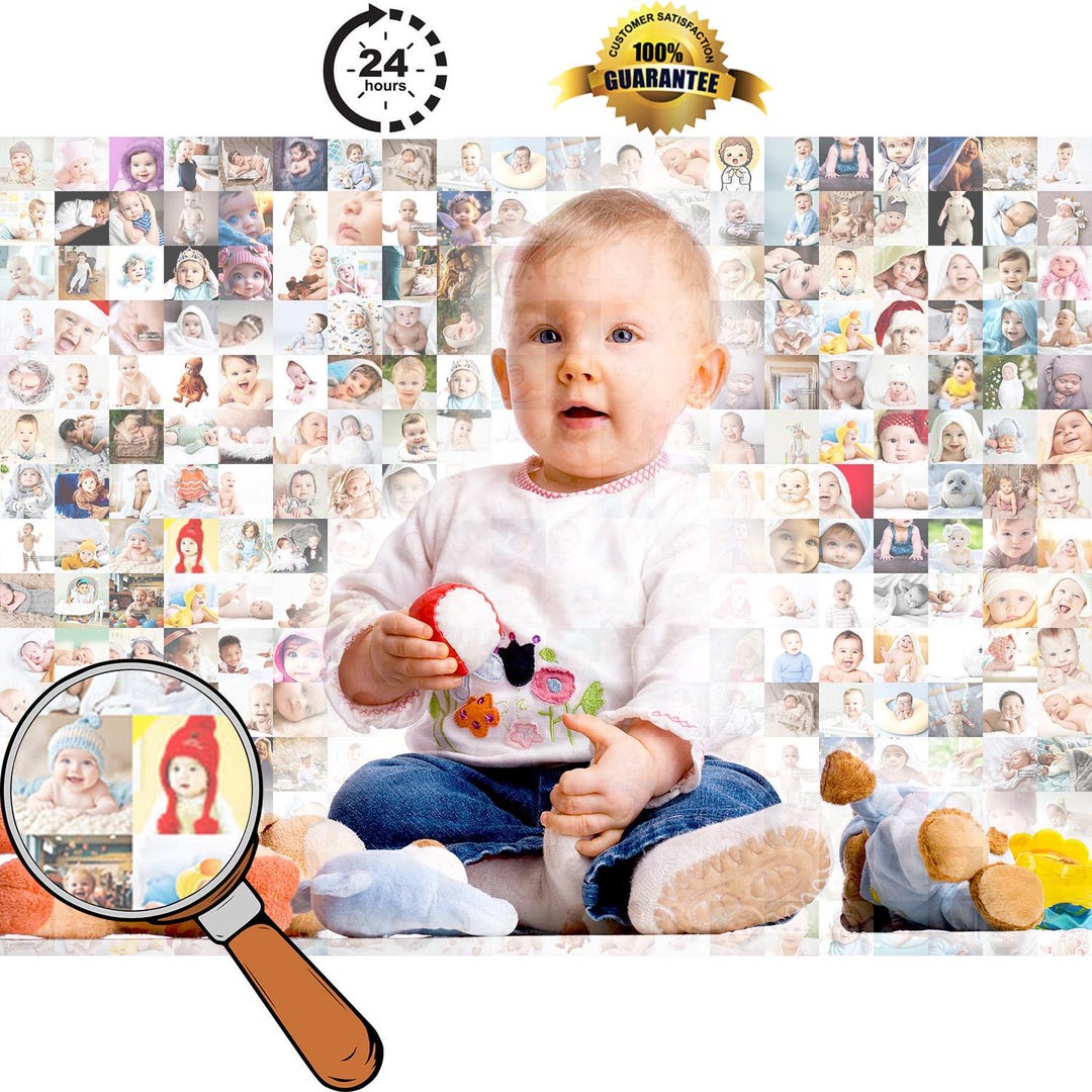 Custom Portrait, Mosaic Portrait, Portrait Gift for Children, Baby ...