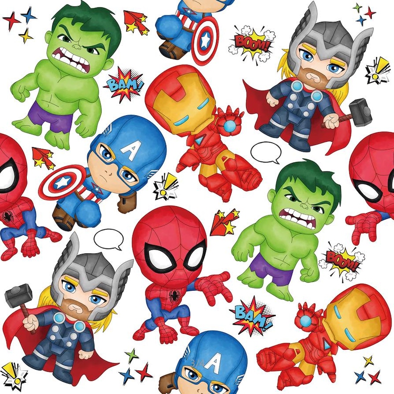 Superhero Fabric Avengers, Marvel, Spiderman, Hulk, Iron Man, Thor ...
