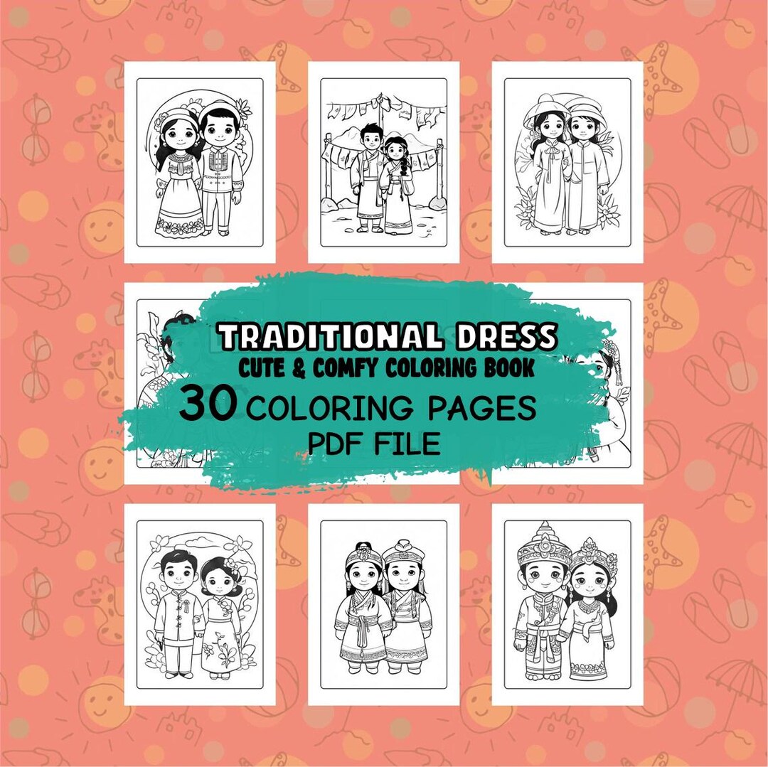 Traditional Dress : Super Cute Traditional Attire Coloring Pages Bundle ...