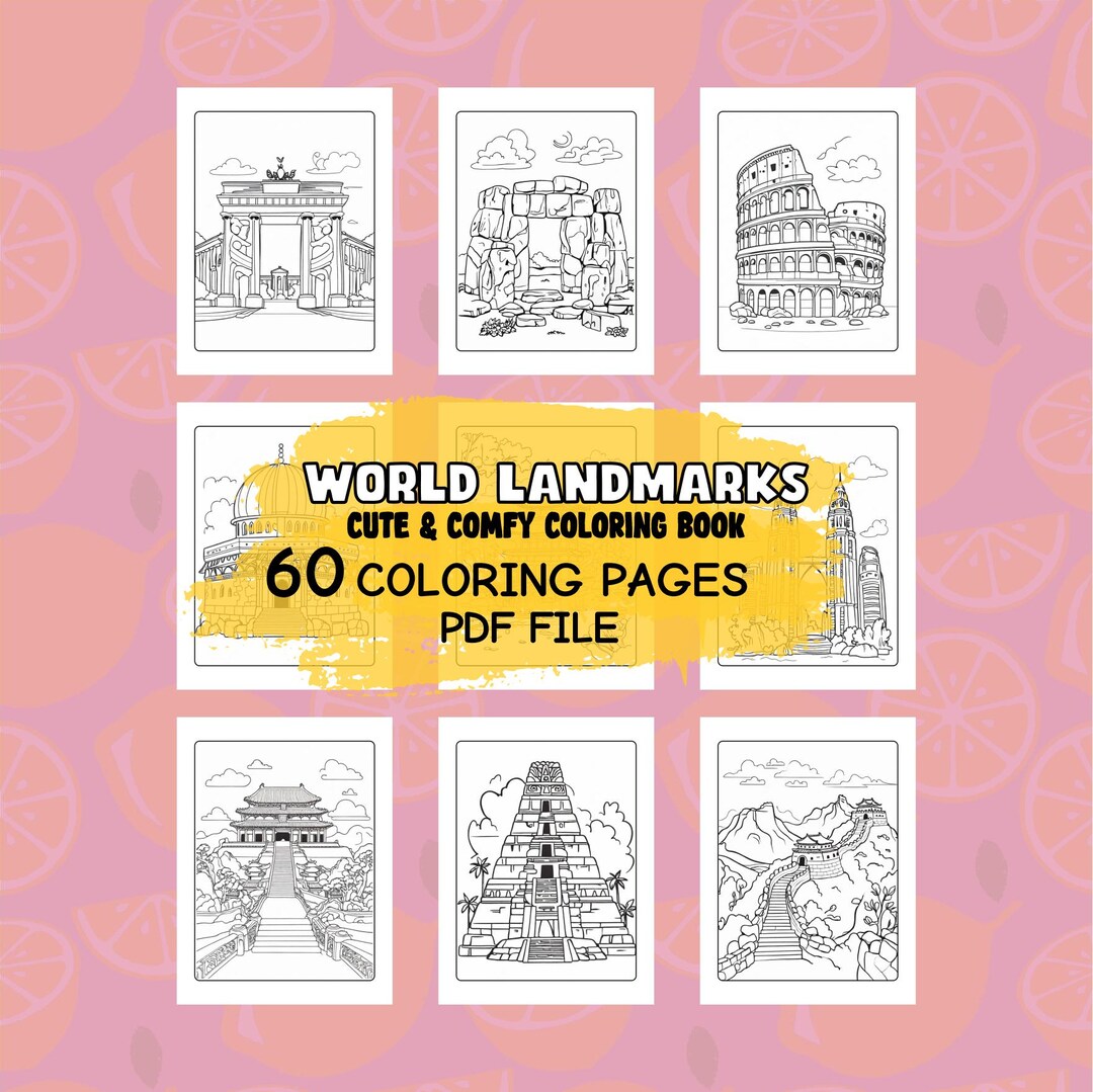 World Landmarks : Super Cute Landmark Icon Coloring Pages Bundle for ...