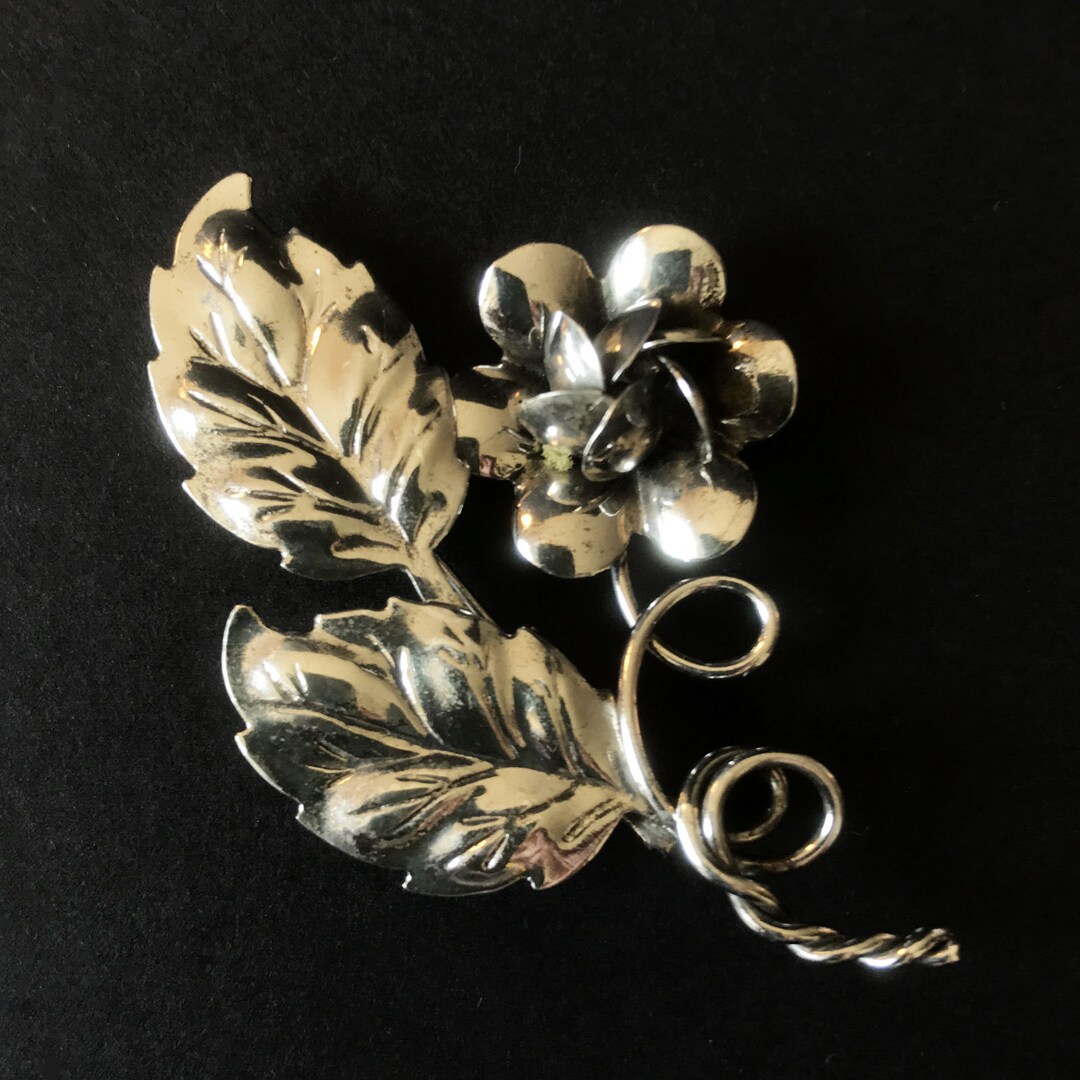 Sterling Silver Flower on Stem Brooch - Etsy