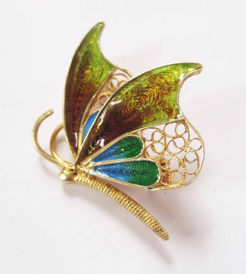 800 Silver Filigree Enamel Butterfly - Etsy