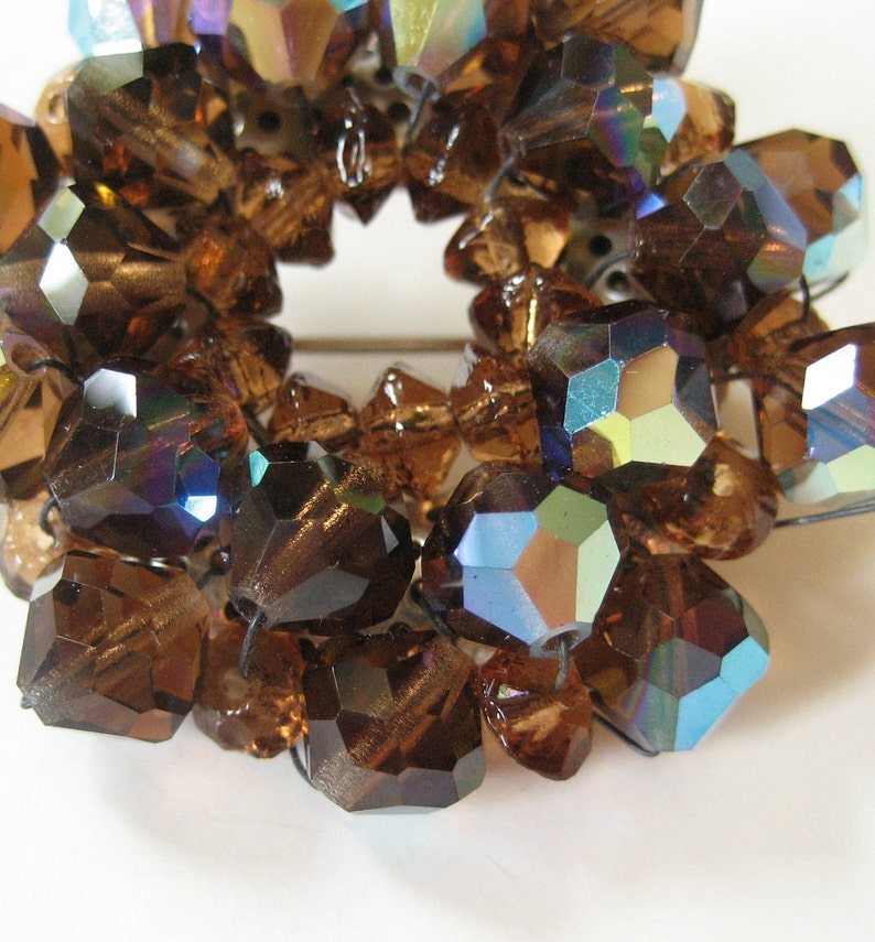 1960's Brown Aurora Borealis Crystal Brooch | Etsy