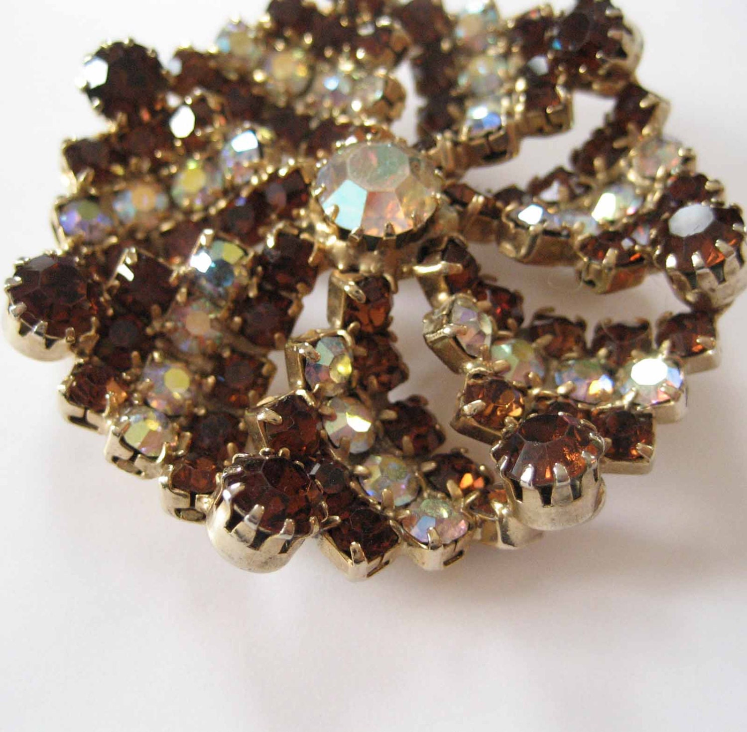 Brown and AB Rhinestone Brooch, Pinwheel Design - Etsy