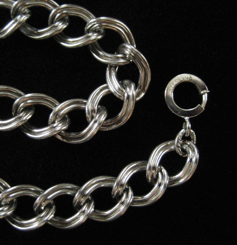 Sterling Silver Charm Bracelet Chain Thick Link - Etsy