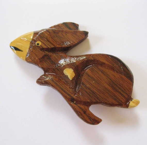 1950's Hand Painted and Carved Wood Running Rabbit Br… - Gem