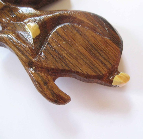 1950's Hand Painted and Carved Wood Running Rabbit Br… - Gem