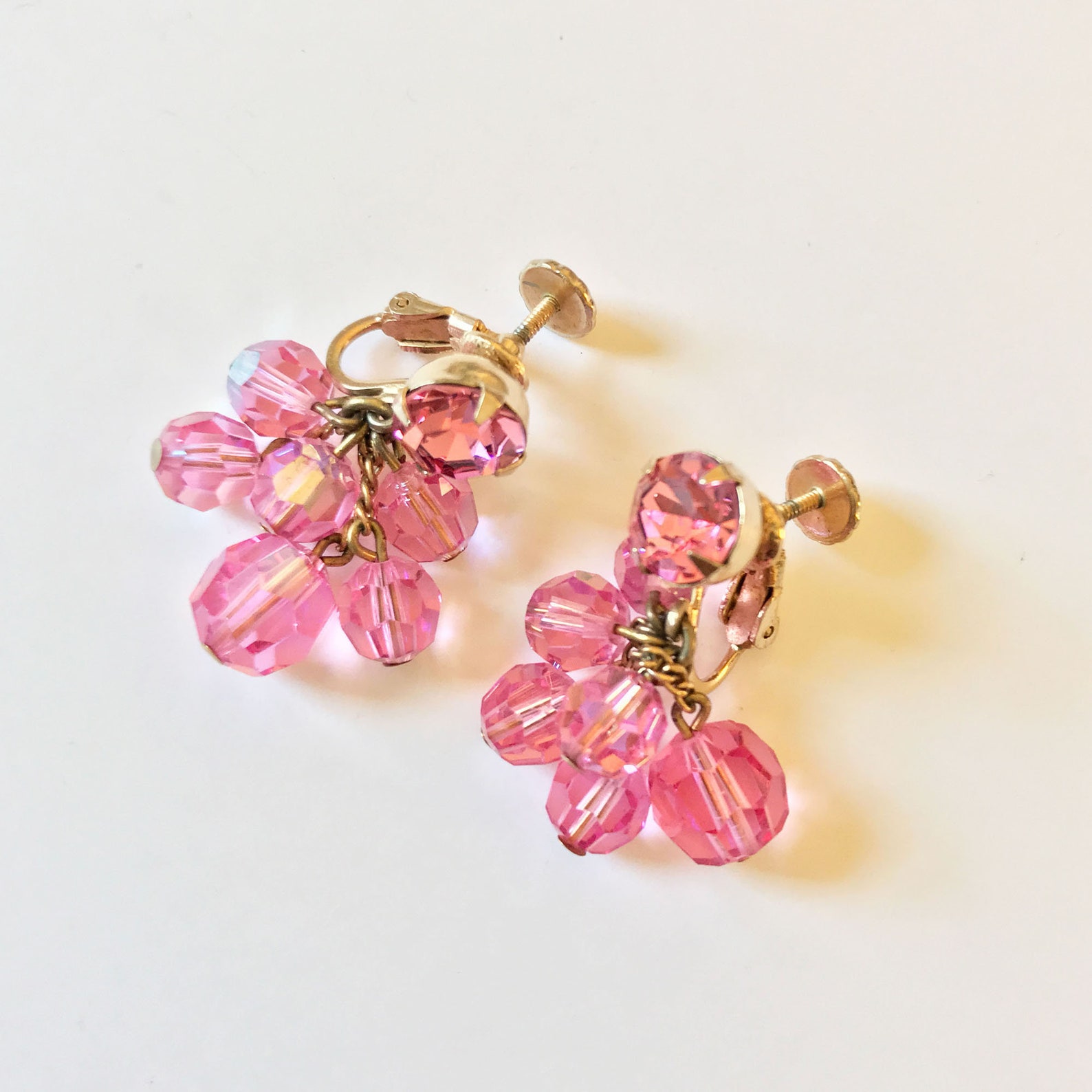Accessocraft Dangling Pink Crystal Dangling Cluster Earrings - Etsy