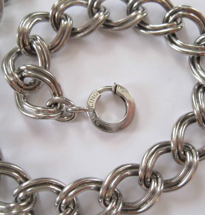 Sterling Silver Charm Bracelet Chain Thick Link - Etsy