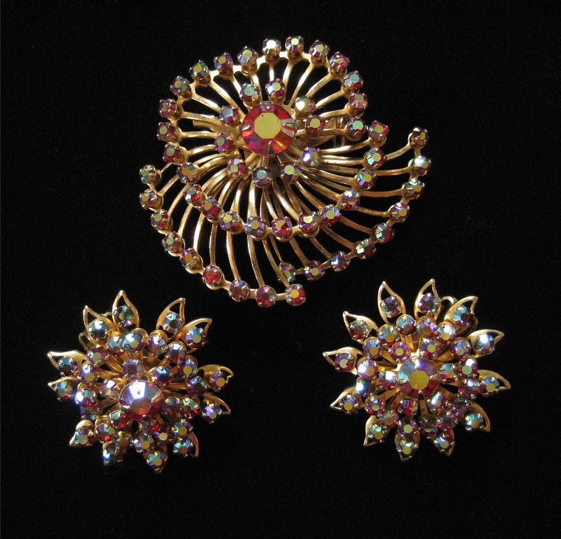 Red AB Rhinestone Pinwheel Construction Demi Parure - Etsy