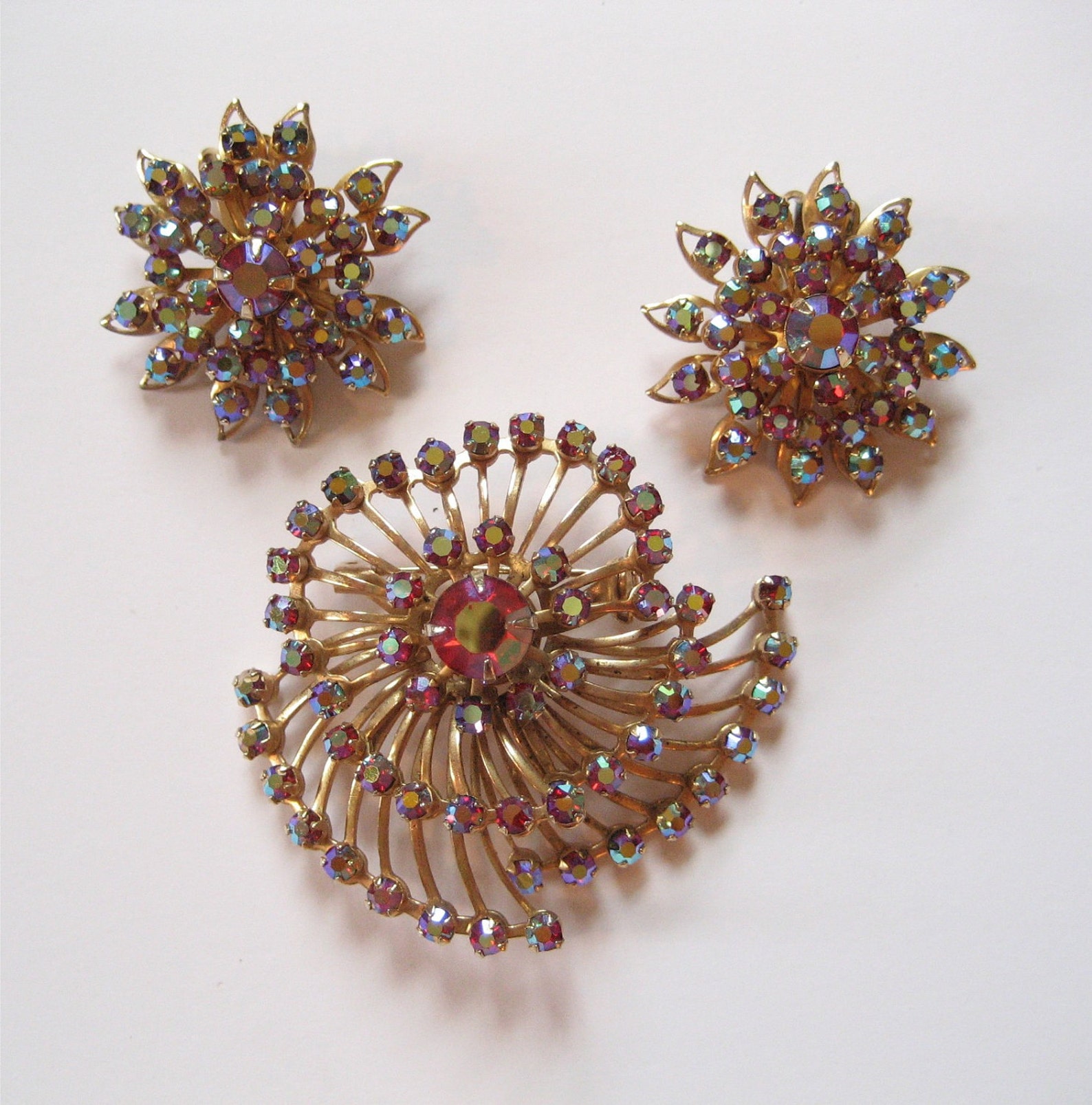 Red AB Rhinestone Pinwheel Construction Demi Parure - Etsy