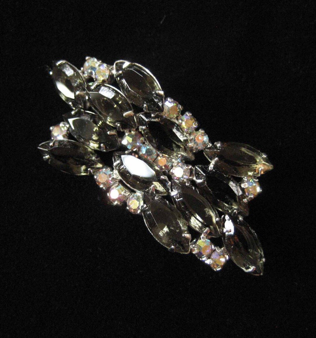 Smoky Rhinestones Wave Brooch, Unfoiled, Open Back, Unsigned - Etsy