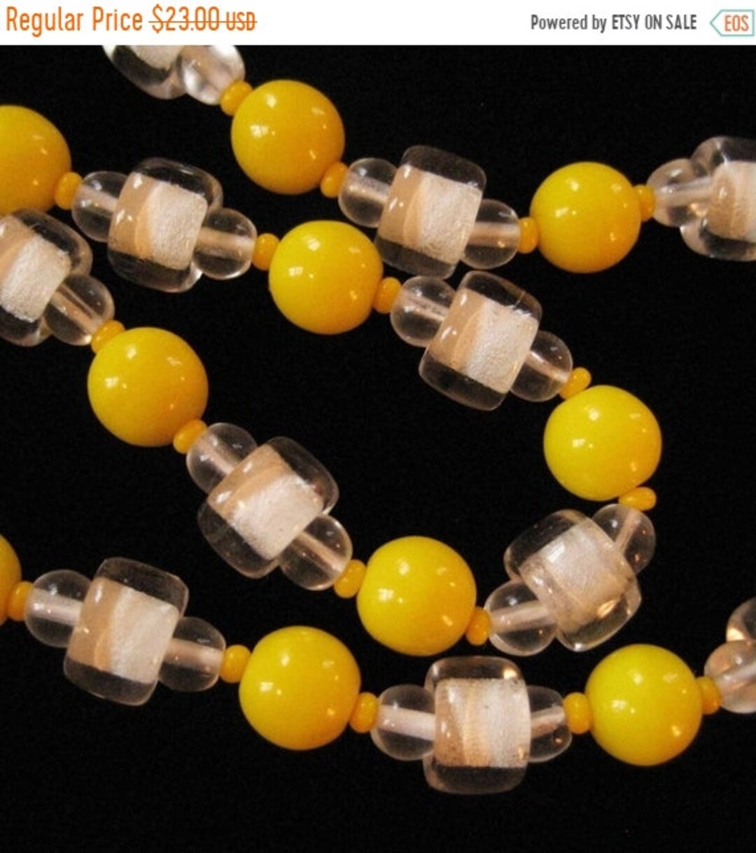 White Core and Solid Yellow Beaded Necklace 1940's - Etsy