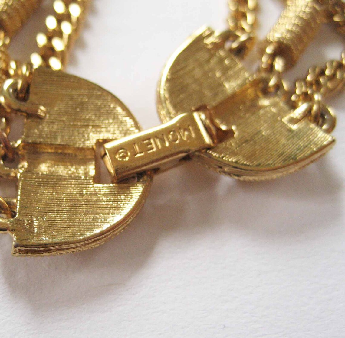 Monet Three Strand Gold Chain Necklace W/ Barrel Beads | Etsy